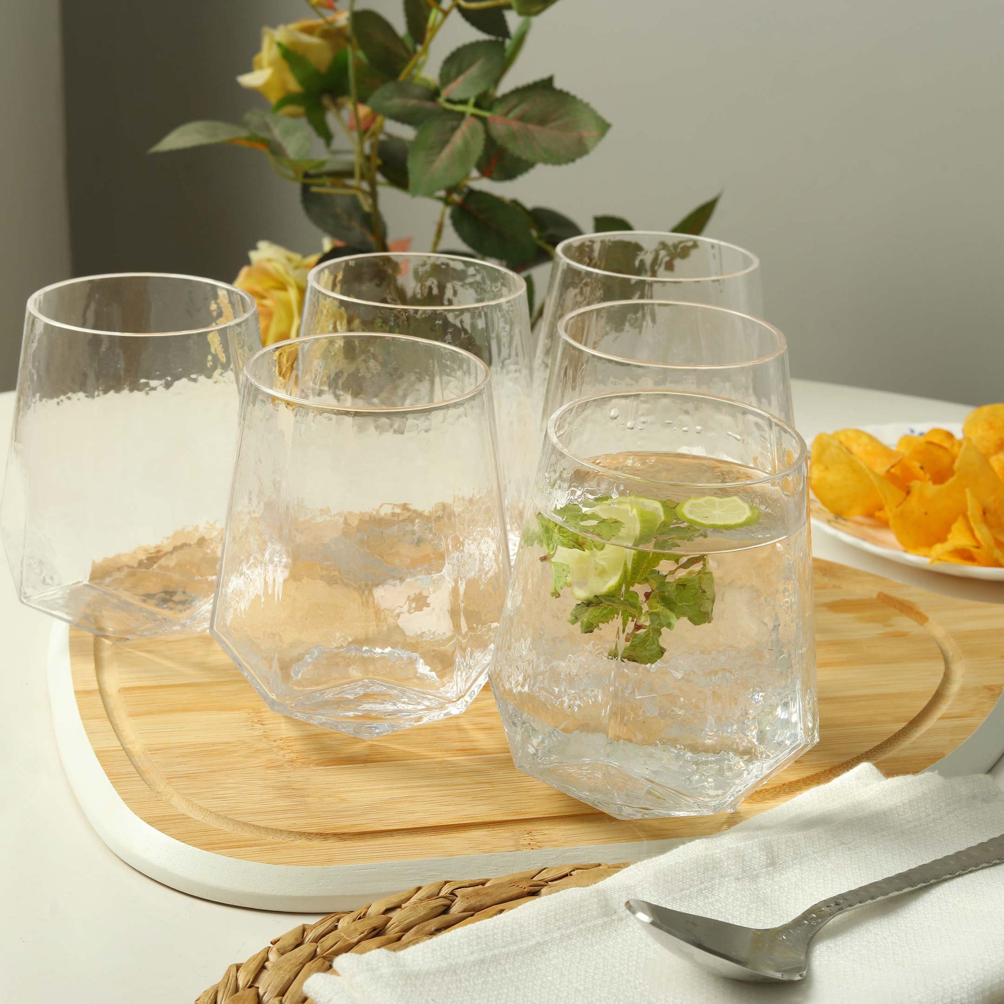 Engraved Pattern Diamond Shape Glass Set-6 Pcs